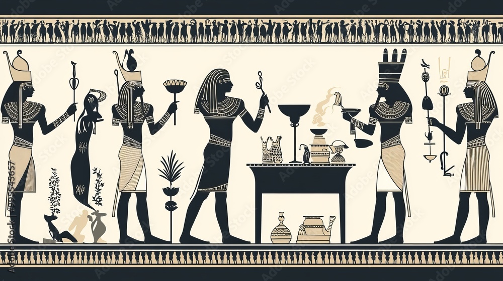 Ancient Egyptian gods and worshippers in traditional ritual scene Stock ...
