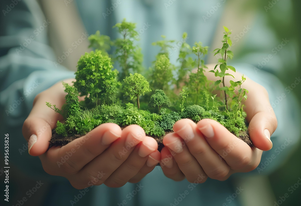 person holds small, lush ecosystem in their hands, showcasing various ...