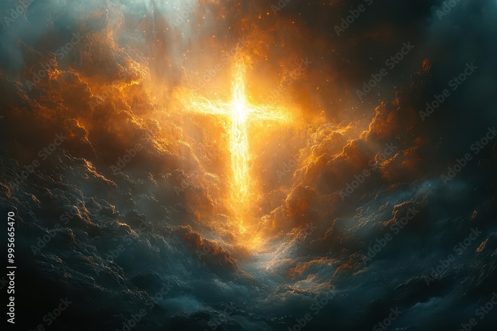 a poignant depiction of the cross of jesus radiating light and hope ...