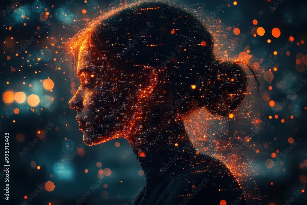 abstract digital landscape representing ethics in ai interconnected nodes binary code streams ...