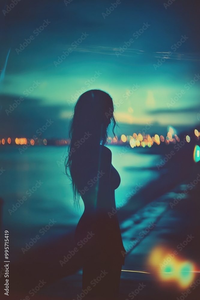 The image portrays A slender, sexy woman model by the seaside in New ...