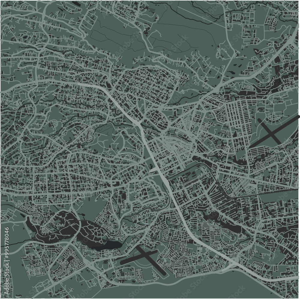 Map of Nairobi in Kenya in a smooth dark style. Contains layered vector ...