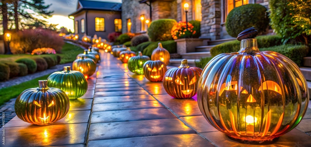 Enchanted Halloween Pathway: A magical path lit by glowing jack-o ...