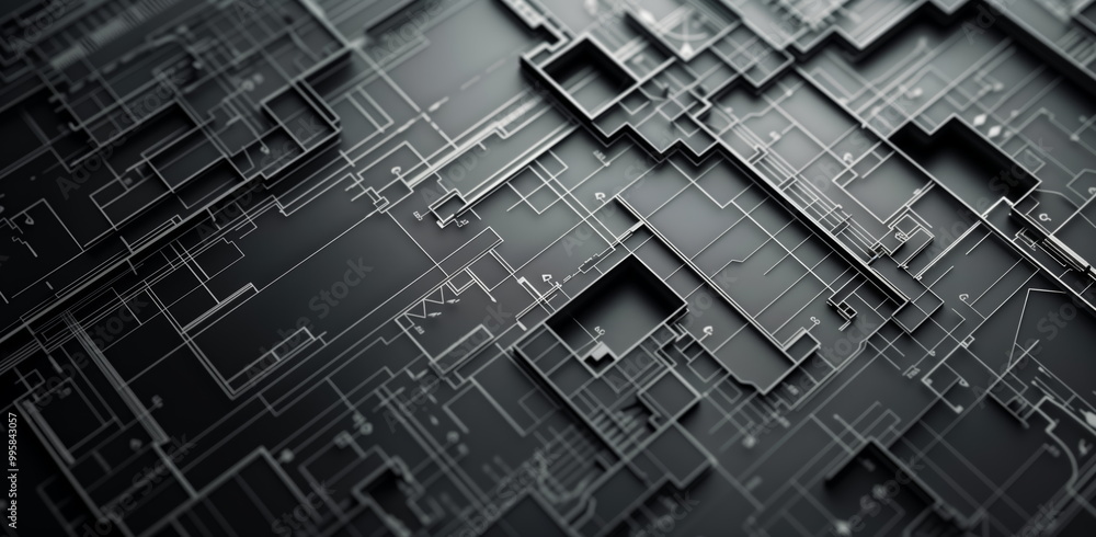 Floor plan, construction planning, blue print or floor drawing in black ...
