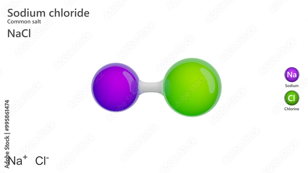 The 2d structure and 3d model of the Sodium chloride NaCl molecule ...