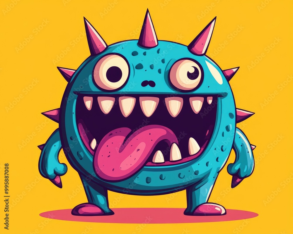 Comic monster with spikes playfully sticking out its tongue illustrated ...