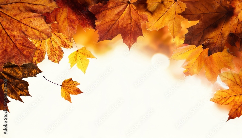 Frame from autumn-colored fall leaves in the wind isolated, overlay ...