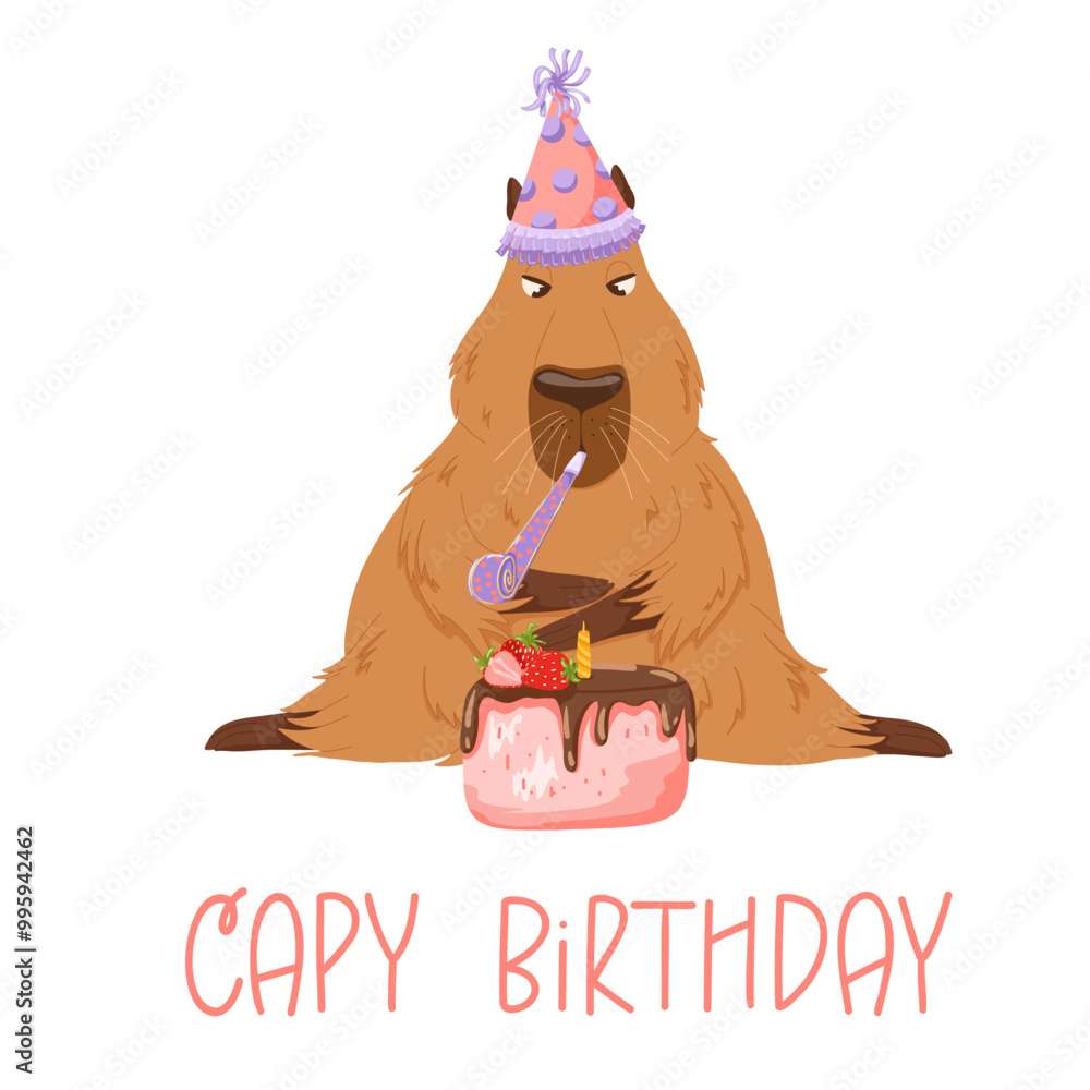 Happy birthday funny capybara. Cartoon capybara character design for mascot, stickers, print ...