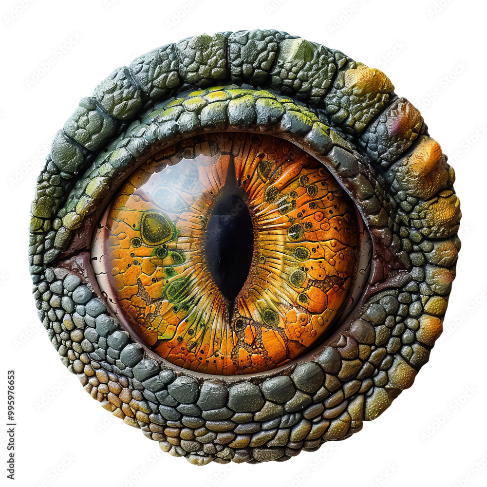 Dinosaur eye staring from lush prehistoric jungle vegetation Stock ...