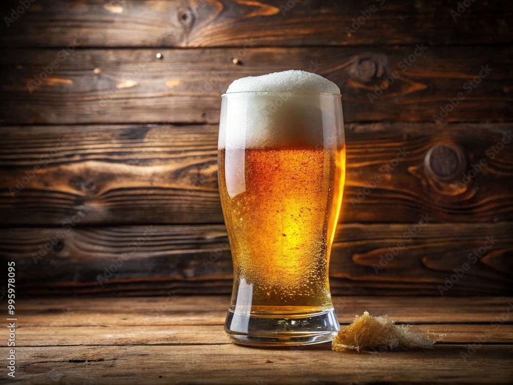 Frothy glass of Italian lager beer with condensation droplets on the ...