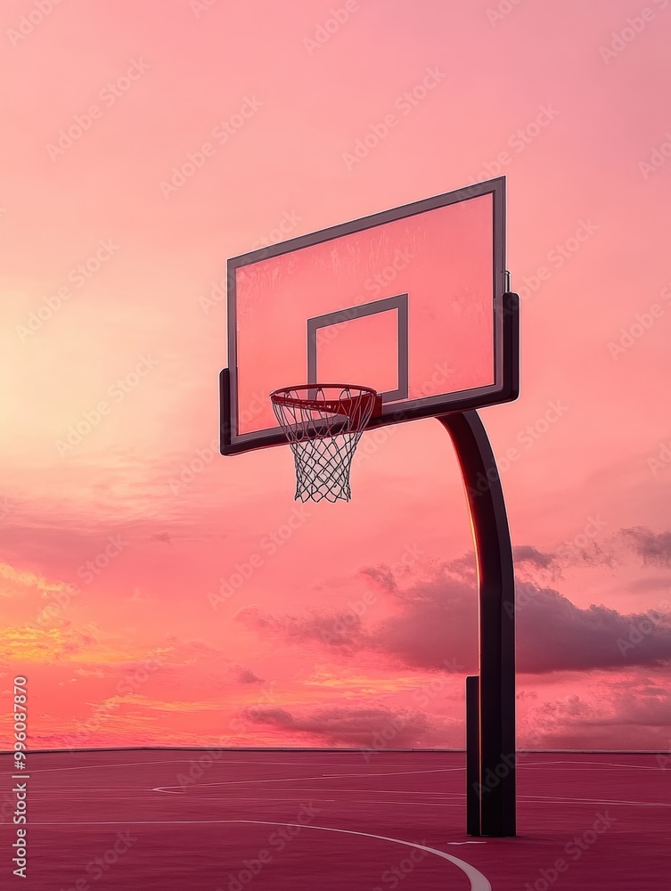 basketball court on a pastel pink background. basketball hoop, modern ...