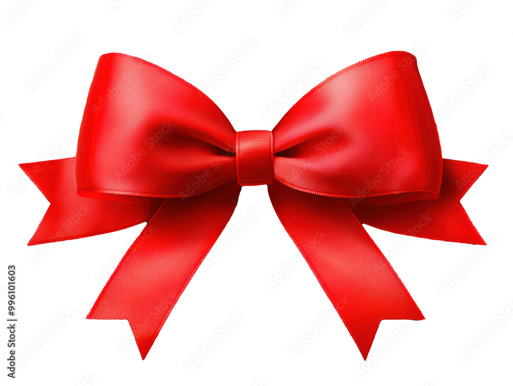 Bright red ribbon bow commonly used in Christmas gift wrapping and ...