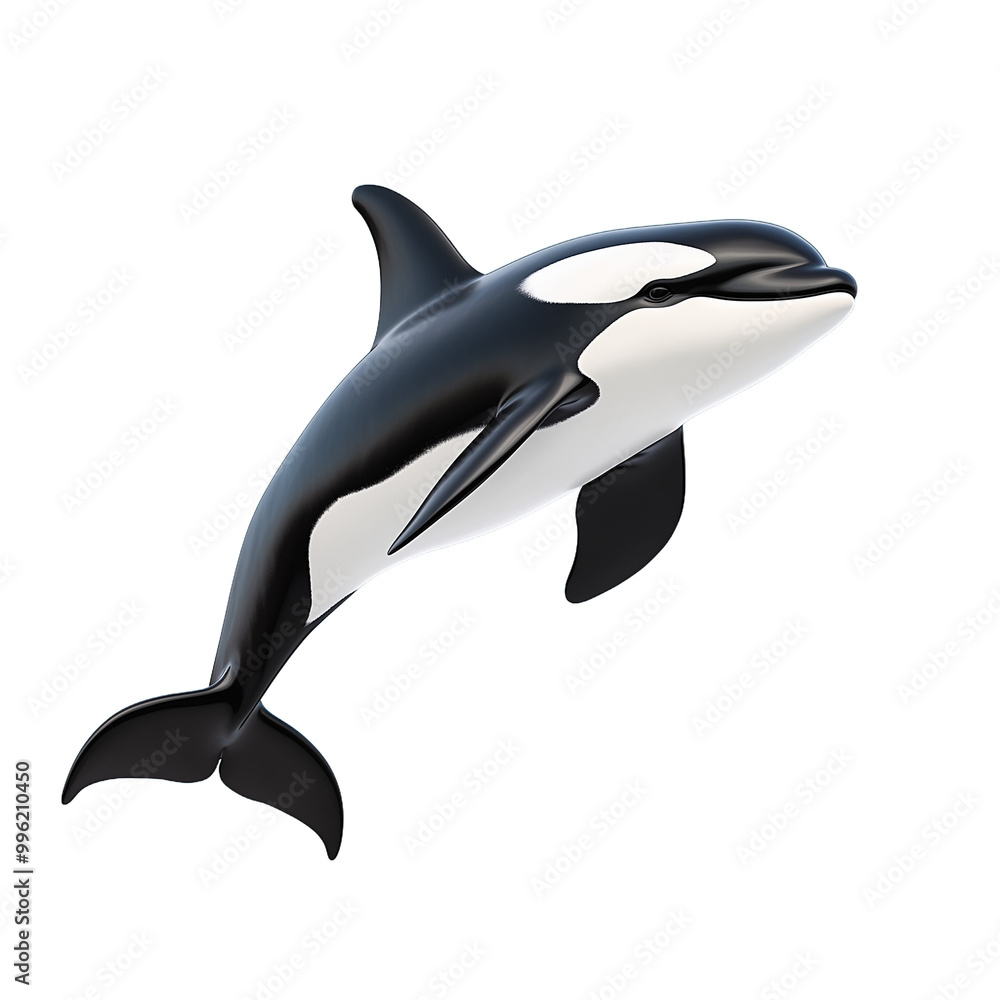 Realistic 3D rendering of an orca whale swimming with a streamlined ...