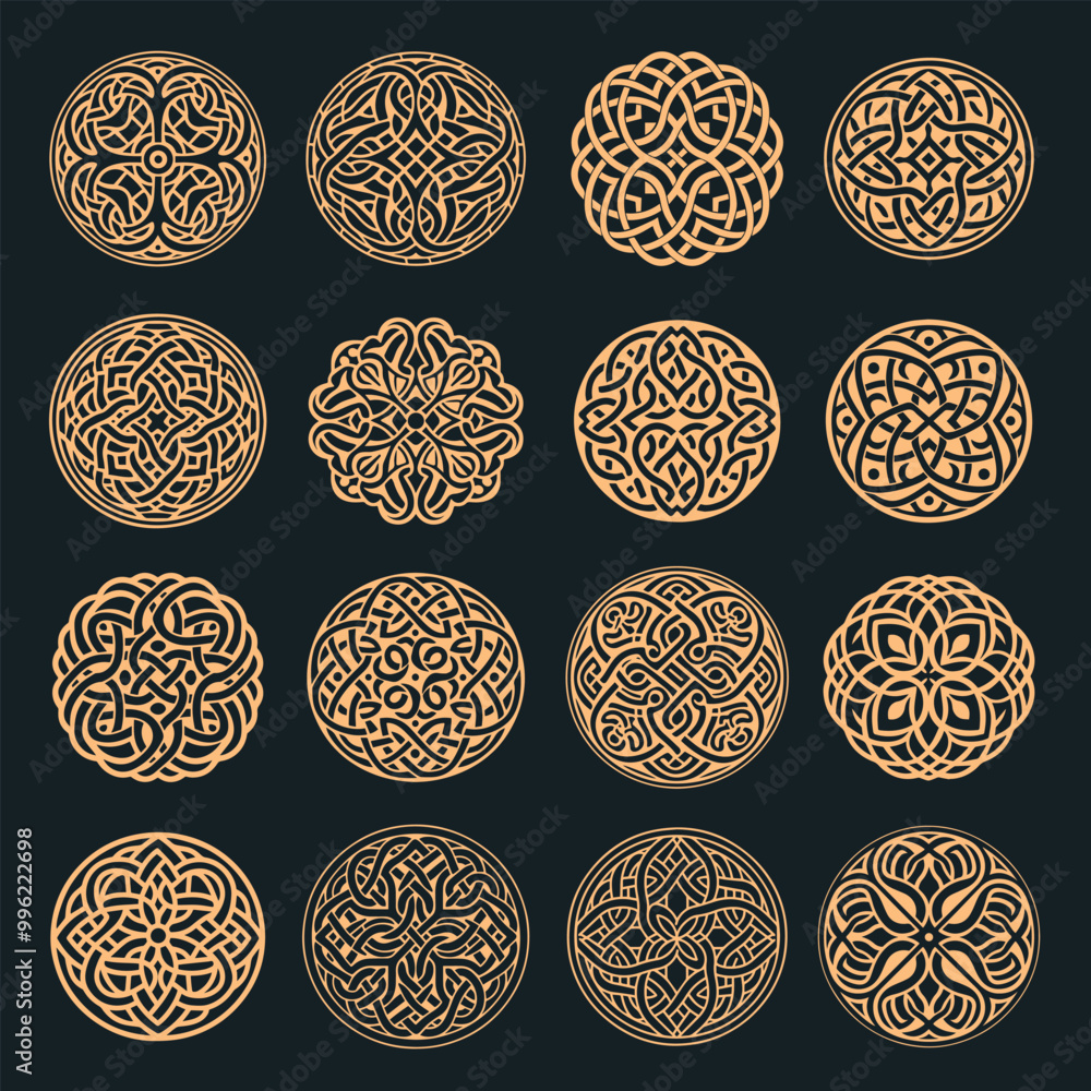 Celtic ornament circular round mandala set. Tattoo viking style ...