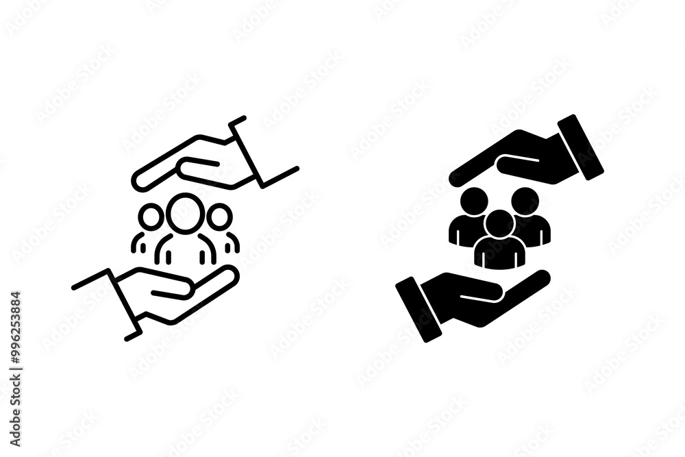 An inclusive workplace. Employees Protection Filled Outline icon set ...