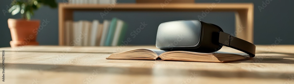 Virtual reality educational space with floating cap and book ...