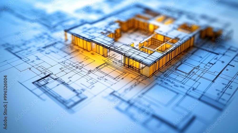 A close-up photo of a highly detailed blueprint drawing for a multi ...