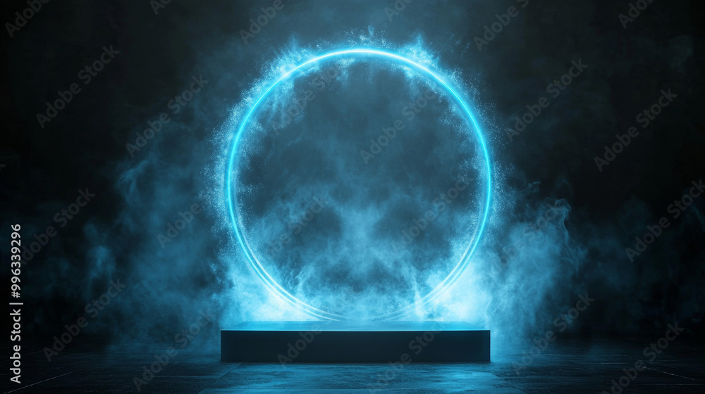 Magical fantasy portal with a circular light frame and futuristic ...