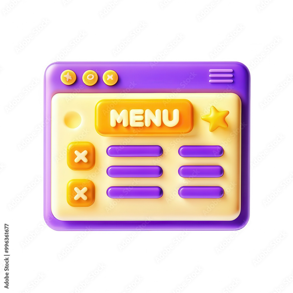 A colorful 3D menu interface design featuring vibrant colors and ...