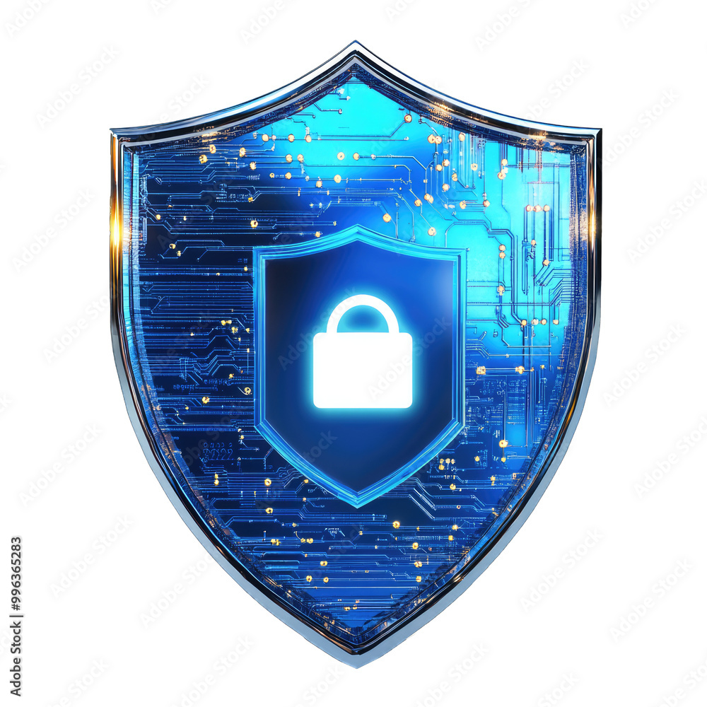 IT digital shield symbolizes cyber security attack protection, isolated ...