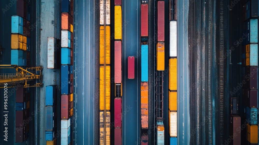 Freight trains waiting on railway tracks for loading cargo containers ...