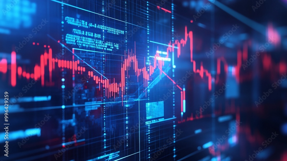 Futuristic data visualization with red and blue graph elements on a ...
