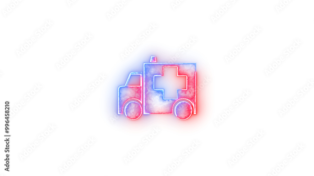 Ambulance car symbol icon neon glow on transparent background blue red ...