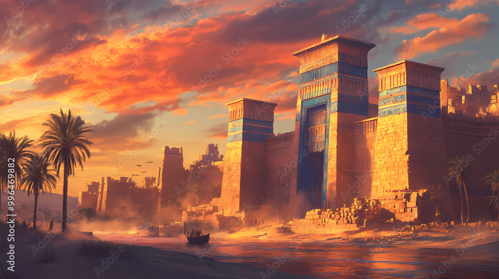 Ancient city of babylon ruins with ishtar gate's vibrant blue-glazed ...