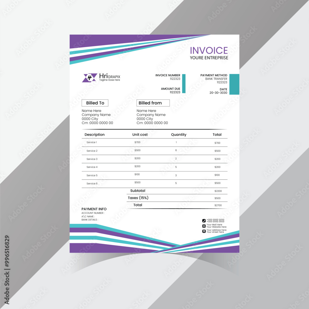 Invoice template design. Invoicing quotes, money bills or price ...