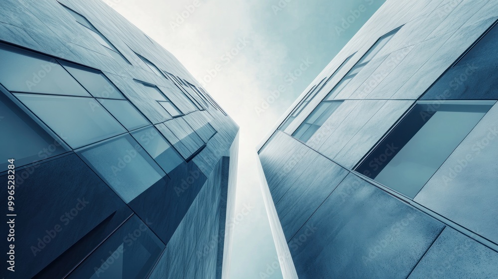 A stunning view of modern skyscrapers with angular shapes and ...