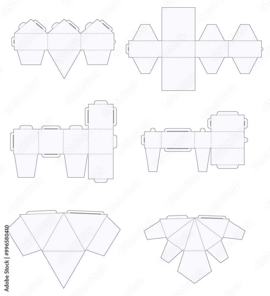 Editable collection Foldable Box Die Cut Cube Template Blueprint Layout ...