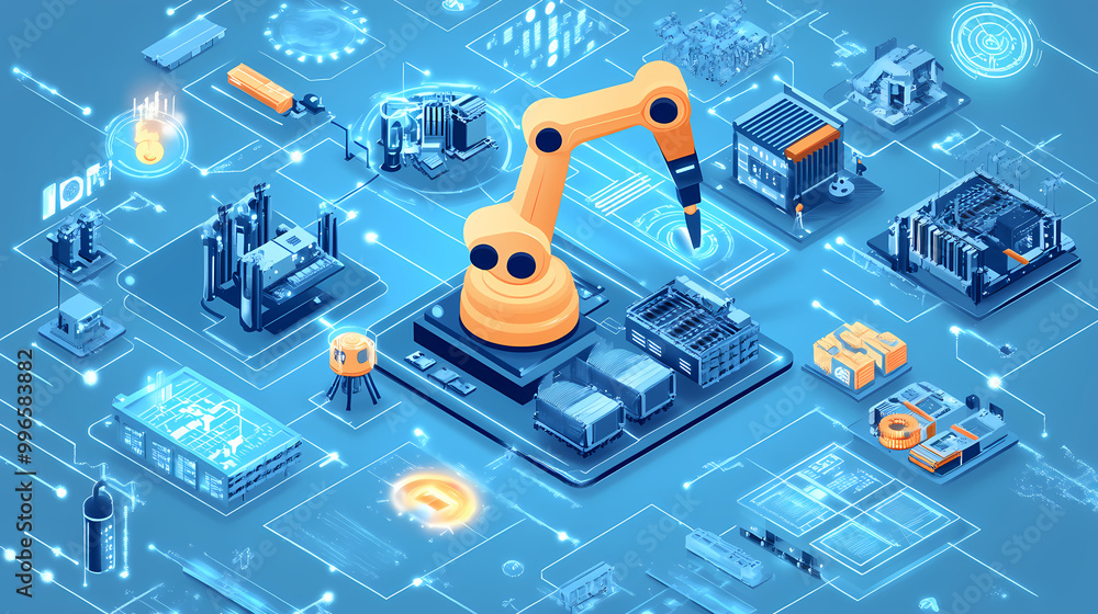 Smart factory for fourth industrial revolution with icon graphic ...