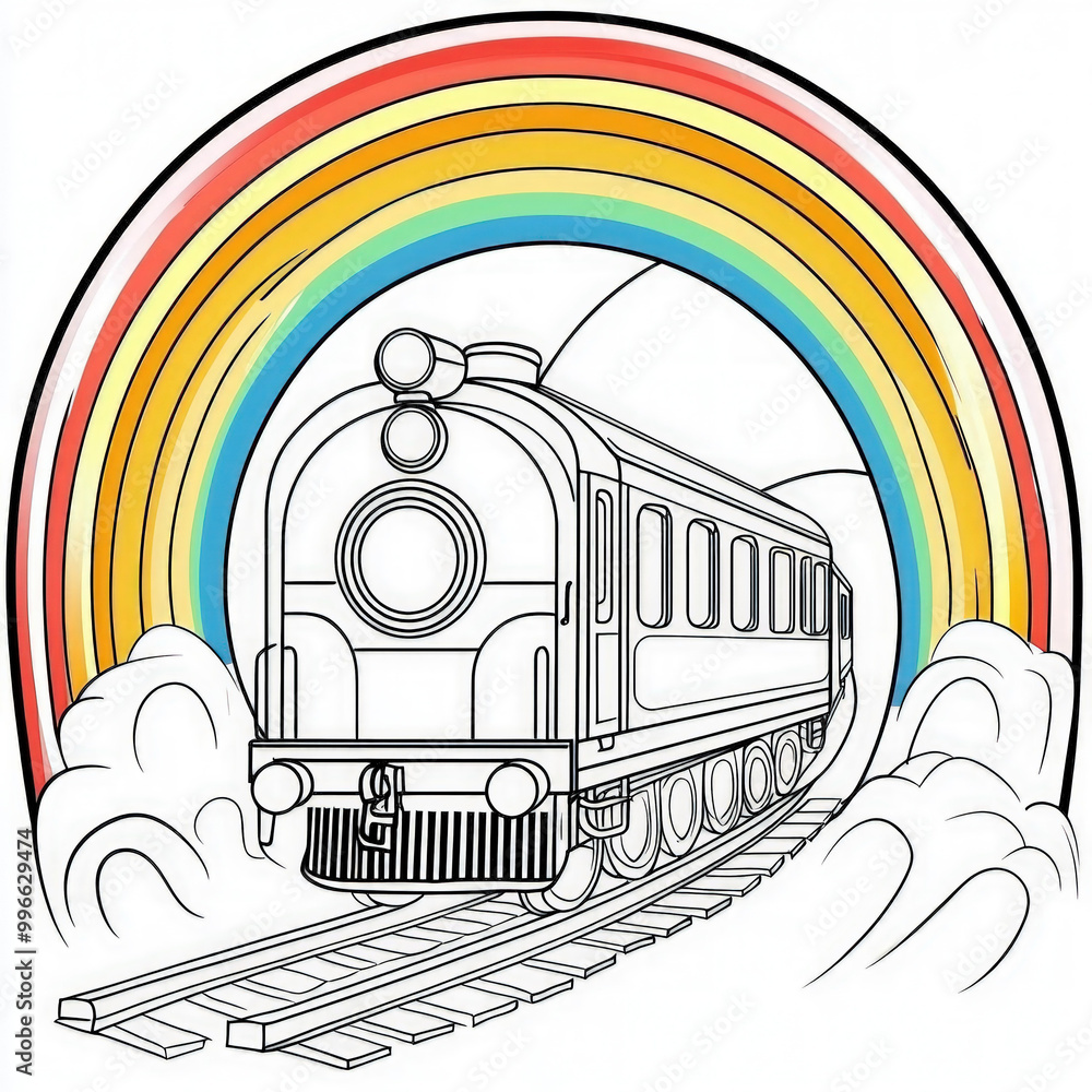 A magical journey through a rainbow tunnel, coloring page for kids ...