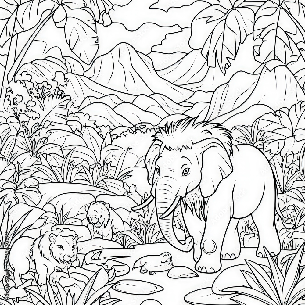 A safari with wild animals like elephants and lions, coloring page for ...