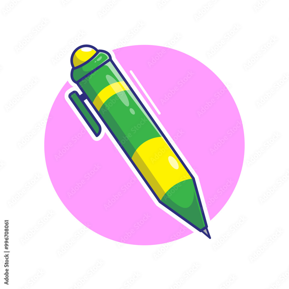 Flat cartoon vector icon mascot symbol of ballpoint illustration ...