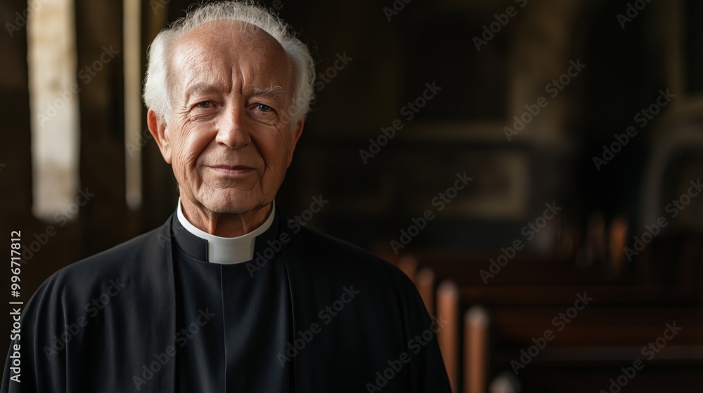 Esteemed Elderly British Anglican Clergyman Posing in Historic Church ...