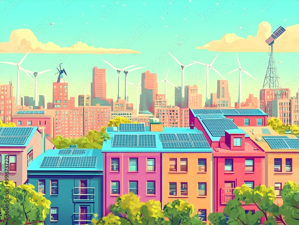 Community Led Renewable Energy Initiatives Fueling Urban Renaissance with Vibrant Eco Futuristic ...