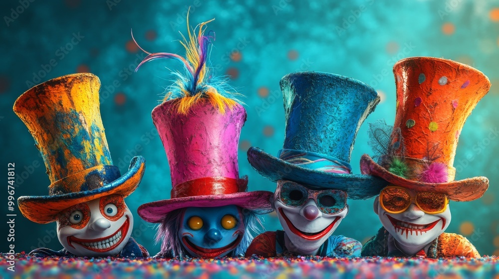 Silly Characters Wearing Crazy Hats Banner background of Mad Hatter Day ...