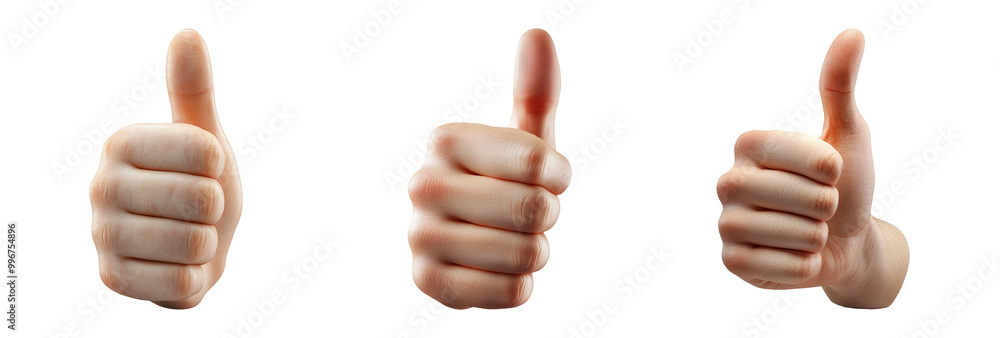 Three thumbs up hand gesture front view isolated on transparent ...