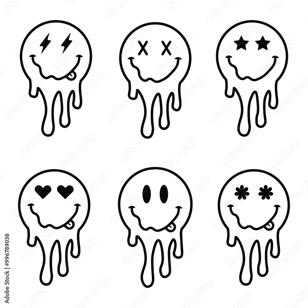 Outline melting smiling faces Stock Vector | Adobe Stock