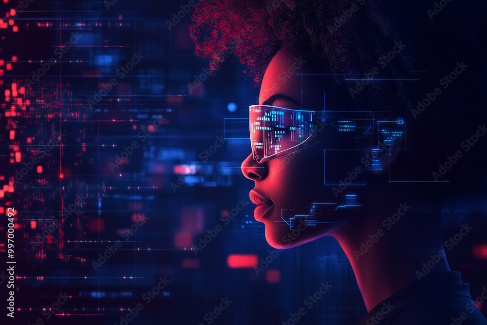 Black African American student coding and learning about machine ...