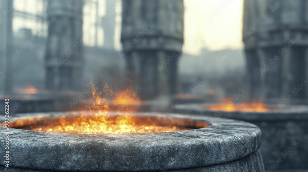 Smelting operation techniques, featuring furnaces and molten metal ...