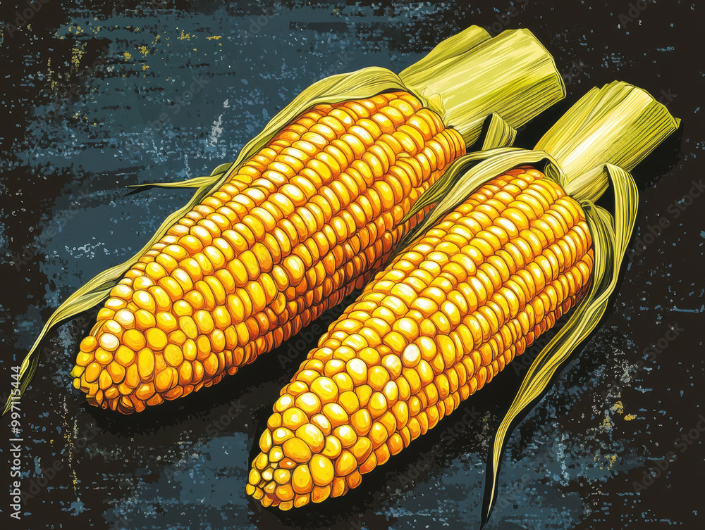 Corn cobs illustration with bold outlines and artistic style. Stock ...