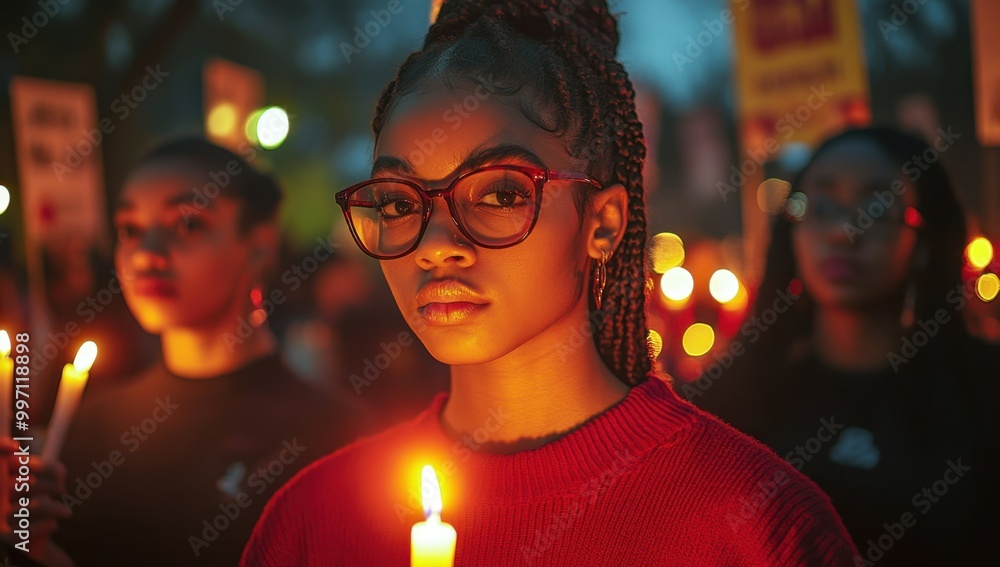 A group of young people holding candles at a vigil, commemorating the ...