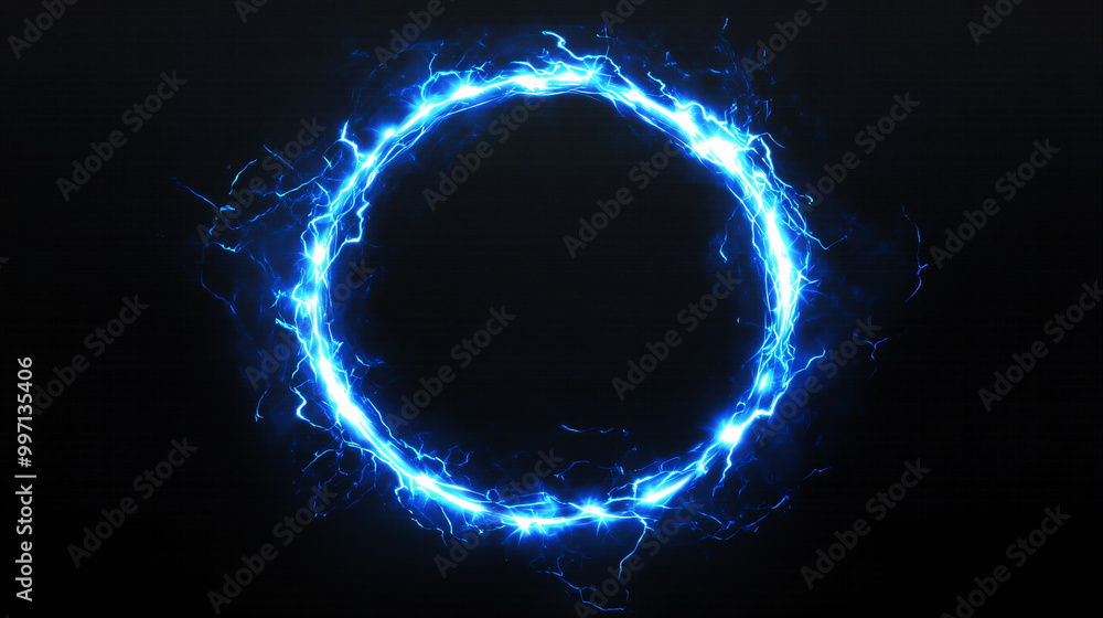 glowing electric blue lightning round frame with plasma portal ...