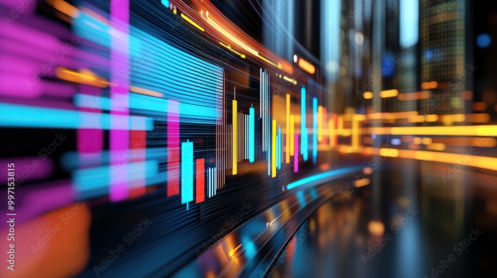 financial line graph visualized in a radial chart with dynamic motion ...