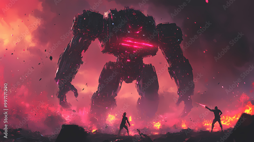 Epic battle reimagined david as futuristic cyborg warrior goliath as ...