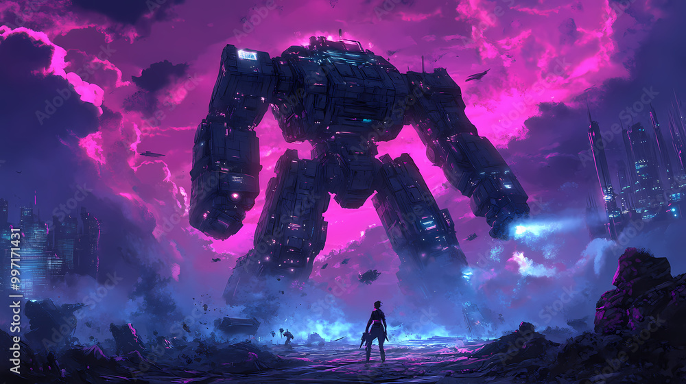 Epic battle reimagined david as futuristic cyborg warrior goliath as ...