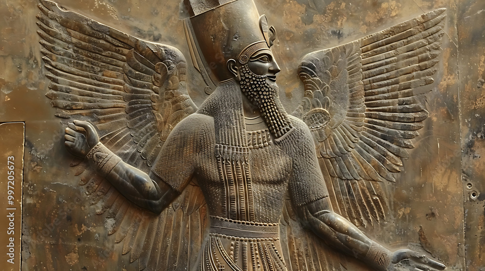 Fotografie Ancient Sumerian Gods old anunnaki structure of Anunnaki. Enlil, Enki, Ea, El, Ishtar ...