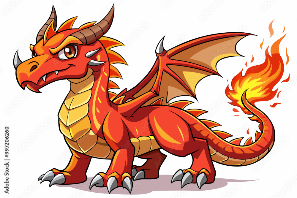 red dragon vector cartoon illustration, isolated white simple ...